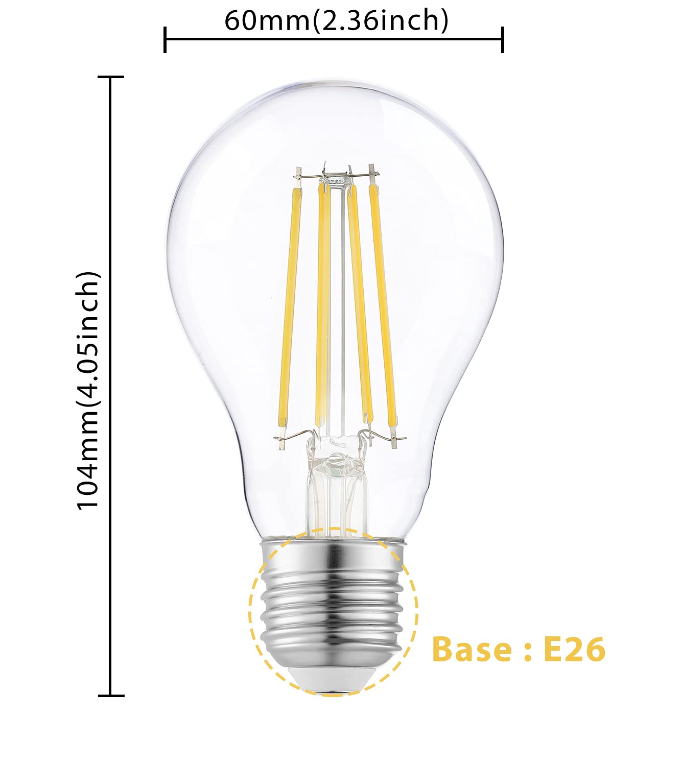 Fabuled Dimmable A19 LED Light Filament Bulbs,E26 Screw Base,Warm White 2700K,8Watts LED Bulbs Equivalent 60Watts, Clear Glasses,800Lumens,Pack of 6