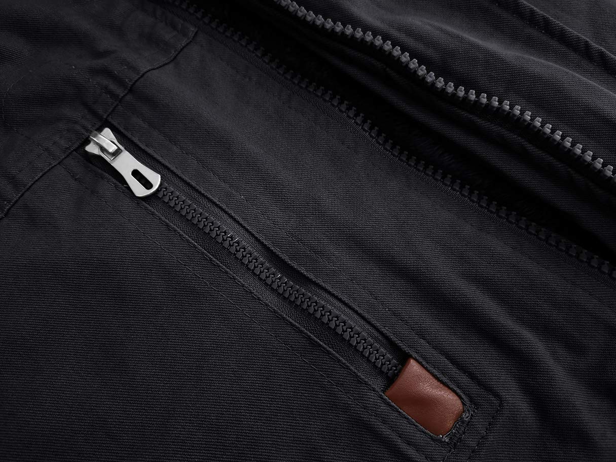 CRYSULLY Men's Winter Fleece Warm Stylish Classic Cotton Windbreaker Cargo Jacket Black