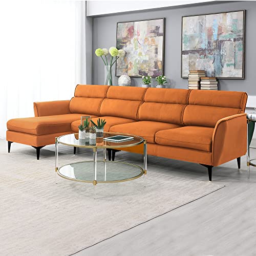 LCH L-Shaped Convertible Sectional Sofa Upholsted Chaise, Reversible Couch w/Metal Legs, Left/Right Handed Facing, 111 inch, Livingroom Furniture, Perfect for Apartment, Guestroom, Orange