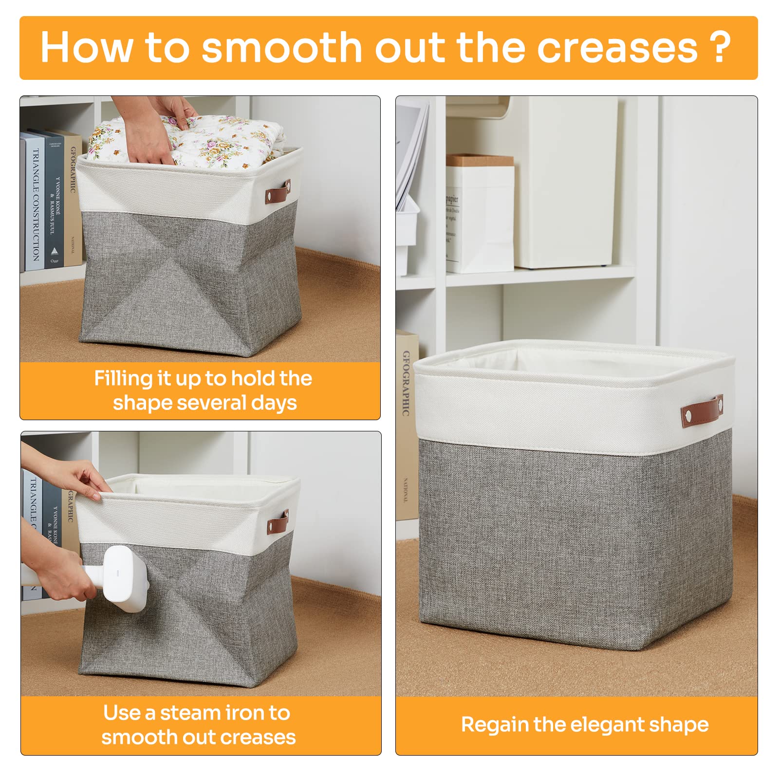 DULLEMELO Collapsible Bundle Baskets 4 Cube Baskets 13"x13"x13" + 6 Small Baskets 11.8"x7.9"x5.1"(White&Grey