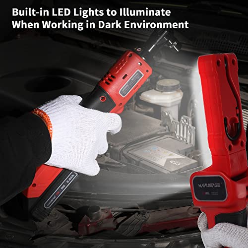 MANUSAGE 3/8" 20V Cordless Electric Ratchet Wrench, 44.25 Ft-lbs,380RPM, with 2 x 2.0A rechargeable lithium ion batteries,Charger and 20V Lithium-Ion LED work light