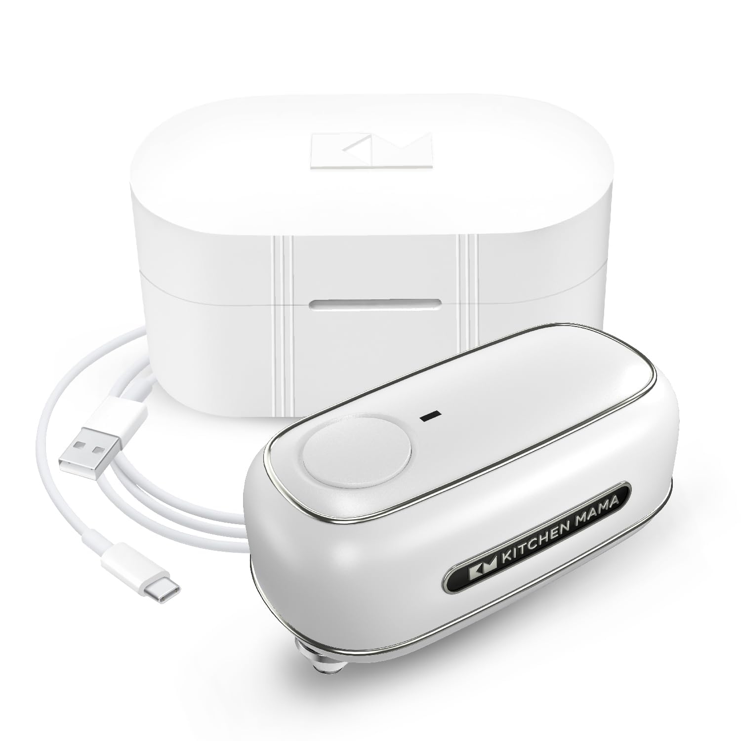 Kitchen Mama Orbit One Rechargeable Can Opener: Hands-Free Operation, Type-C Charging, Automatic Shut-Off, Smooth Edge, Professional-Grade Blade for Large Cans, Includes Elegant Storage Box (White)
