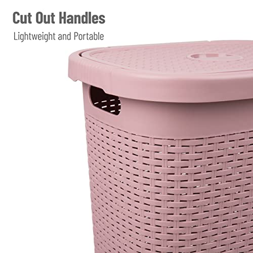 Mind Reader Basket Laundry Hamper with Cutout Handles, Washing Bin, Dirty Clothes Storage, Bathroom, Bedroom, Closet, 50 Liter, Pink - 50HAMP-PNK