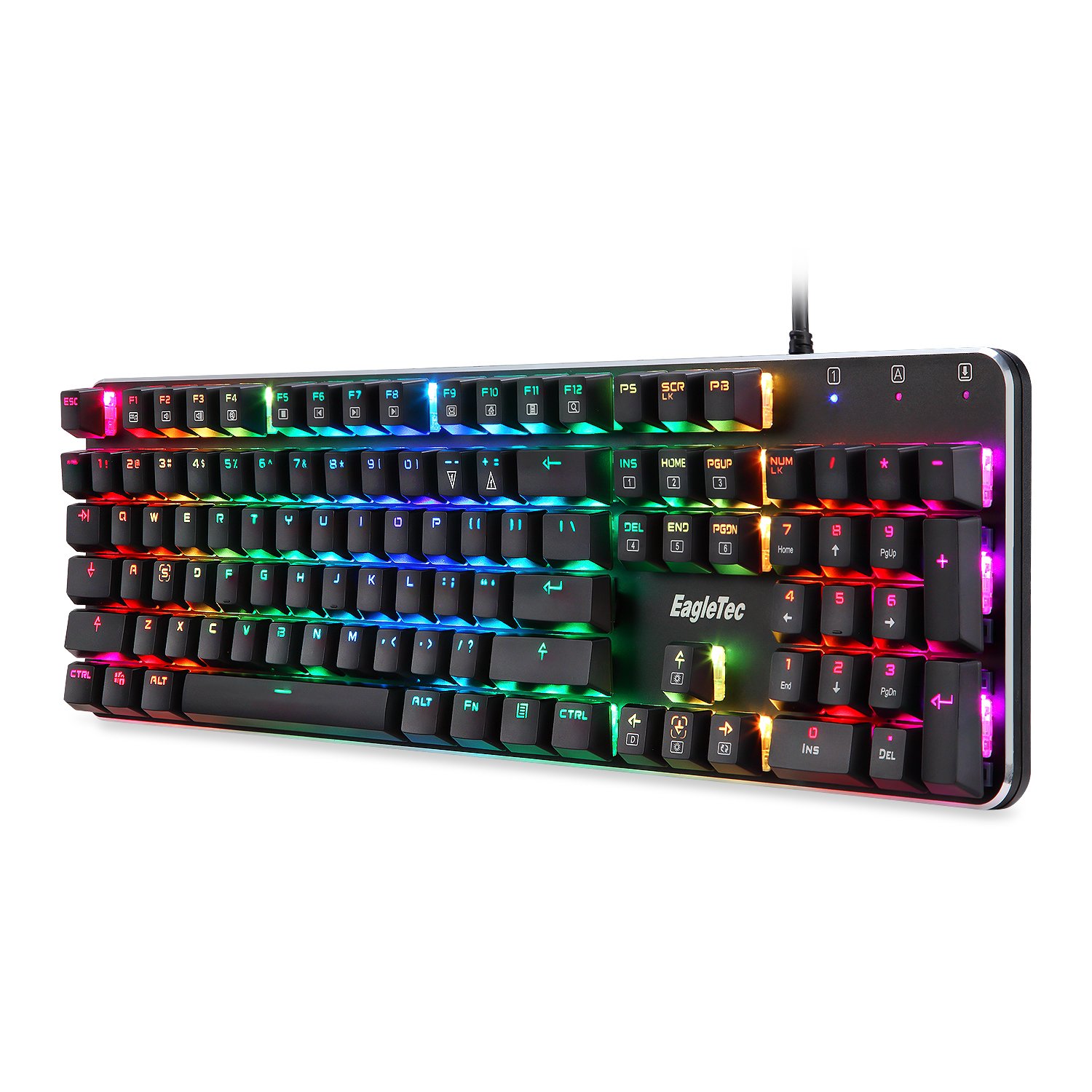 EagleTec KG050-BR RGB Backlit Mechanical Gaming Keyboard Low Profile Mechanical Gamers Keyboard 104 Key Metal Mechanical Computer USB Gaming Keyboard for PC (BLACK VERSION)