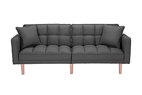 LCH Modern Tuft Futon Couch Convertible Loveseat Sleeper Reclining Sofa Bed Twin Size with Arms and 2 Pillows for Living Room, Dark Grey