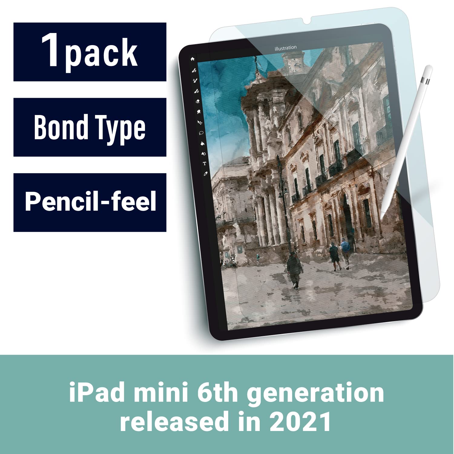 ELECOM Pencil Feel Screen Protector Newer model(Easy-Install), Bond type, Japan Made, iPad mini 6 (8.3", 2021) Drawing/Notetaking/Anti-glare, Apple Pencil Compatible (TB-APB083-W)