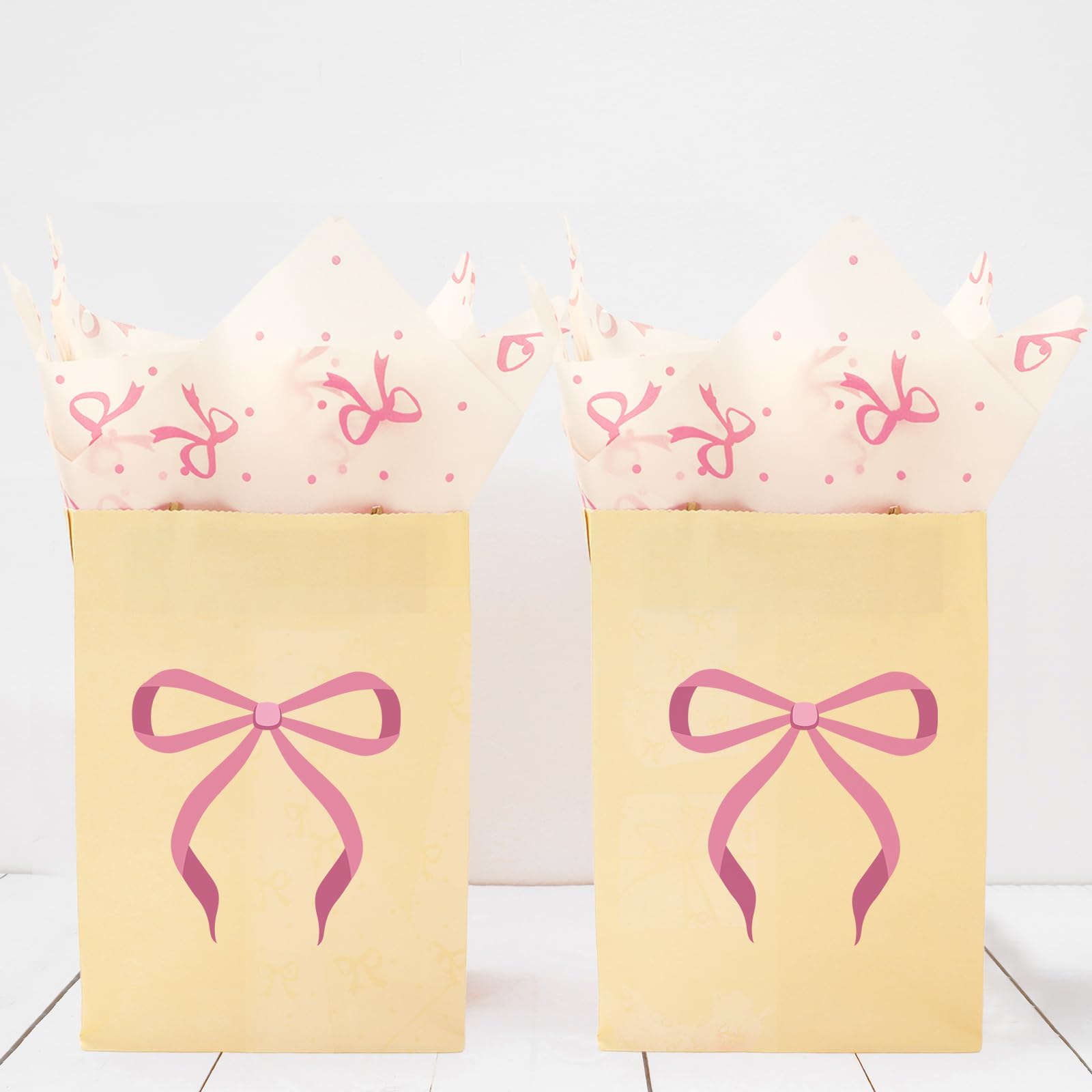 JarThenaAMCS 60 Sheets Pink Bow Tissue Paper Cute Bow Knot Dot Gift Wrapping Paper Decorative Art Paper for Coquette Birthday Baby Shower Party DIY Crafts, 14 x 20 Inch
