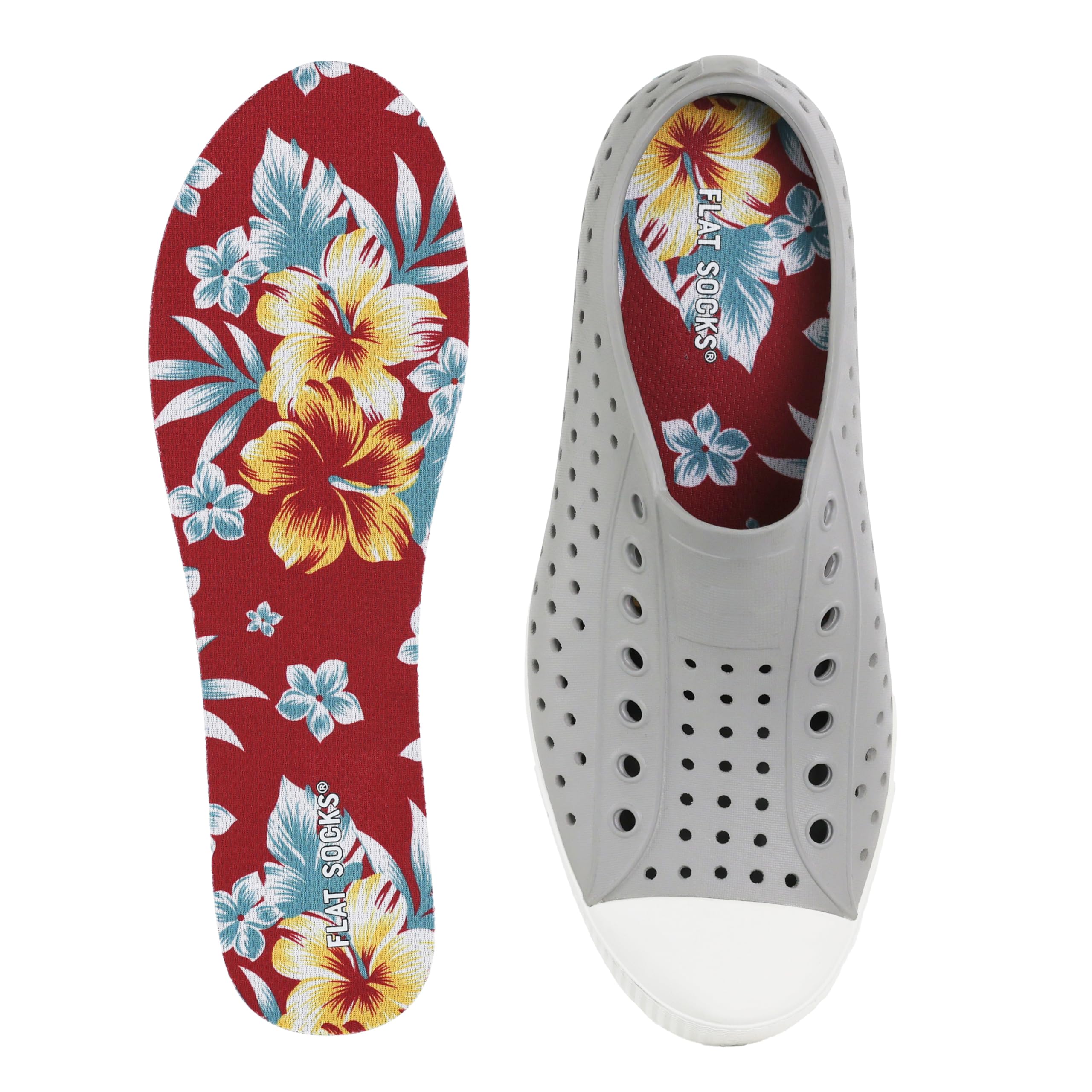 FLAT SOCKS No Show Socks, Sockless Shoe Liner, No Slipping, No Stinking, Washable Barefoot Shoe Insert for Men and Women, Fineapple, Small