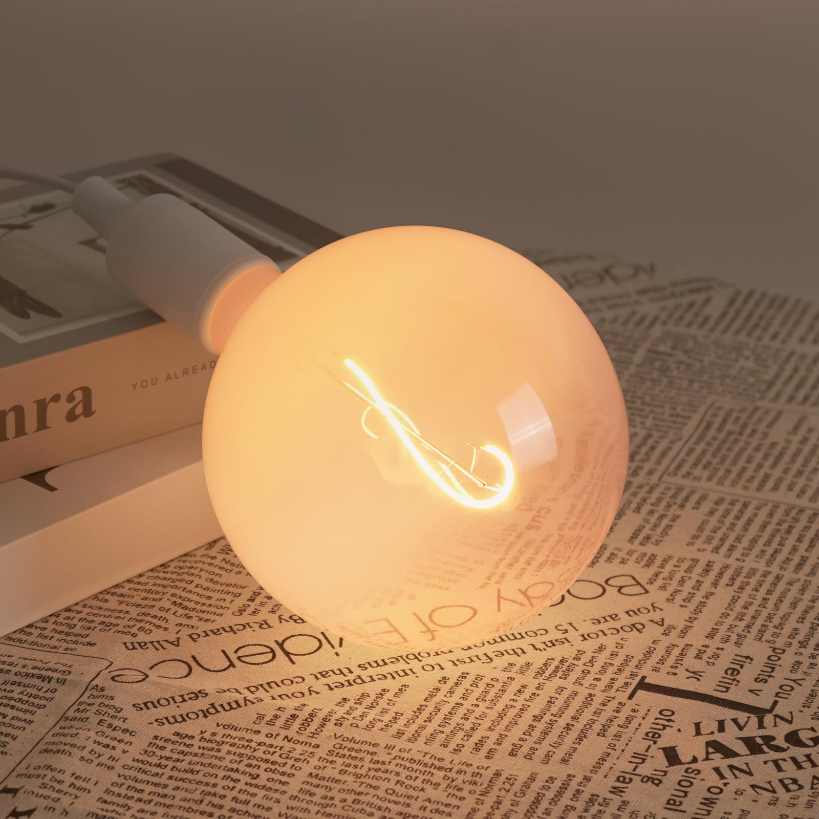 ONEWISH G150 Globe LED Bulb - Gradient Black Clear Glass Decorative Design, E26 LED Filament Bulb, Warm Lighting for Livingroom Kitchen Island, Café, Ceiling Hanging Light Fixture φ150mm(6")