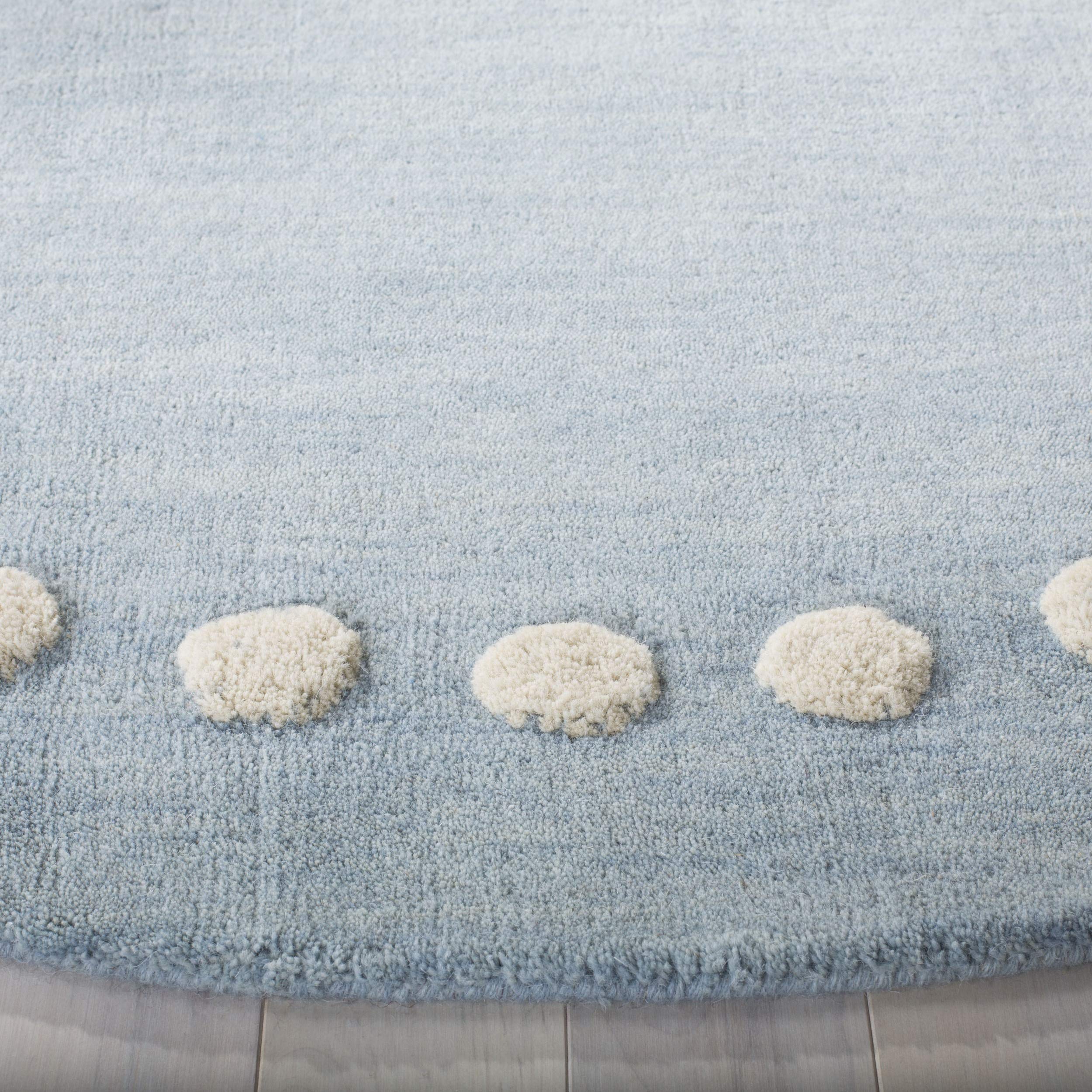 SAFAVIEH Kids Collection 5' Round Blue/Ivory SFK802M Handmade Polka Dot Border Wool Area Rug