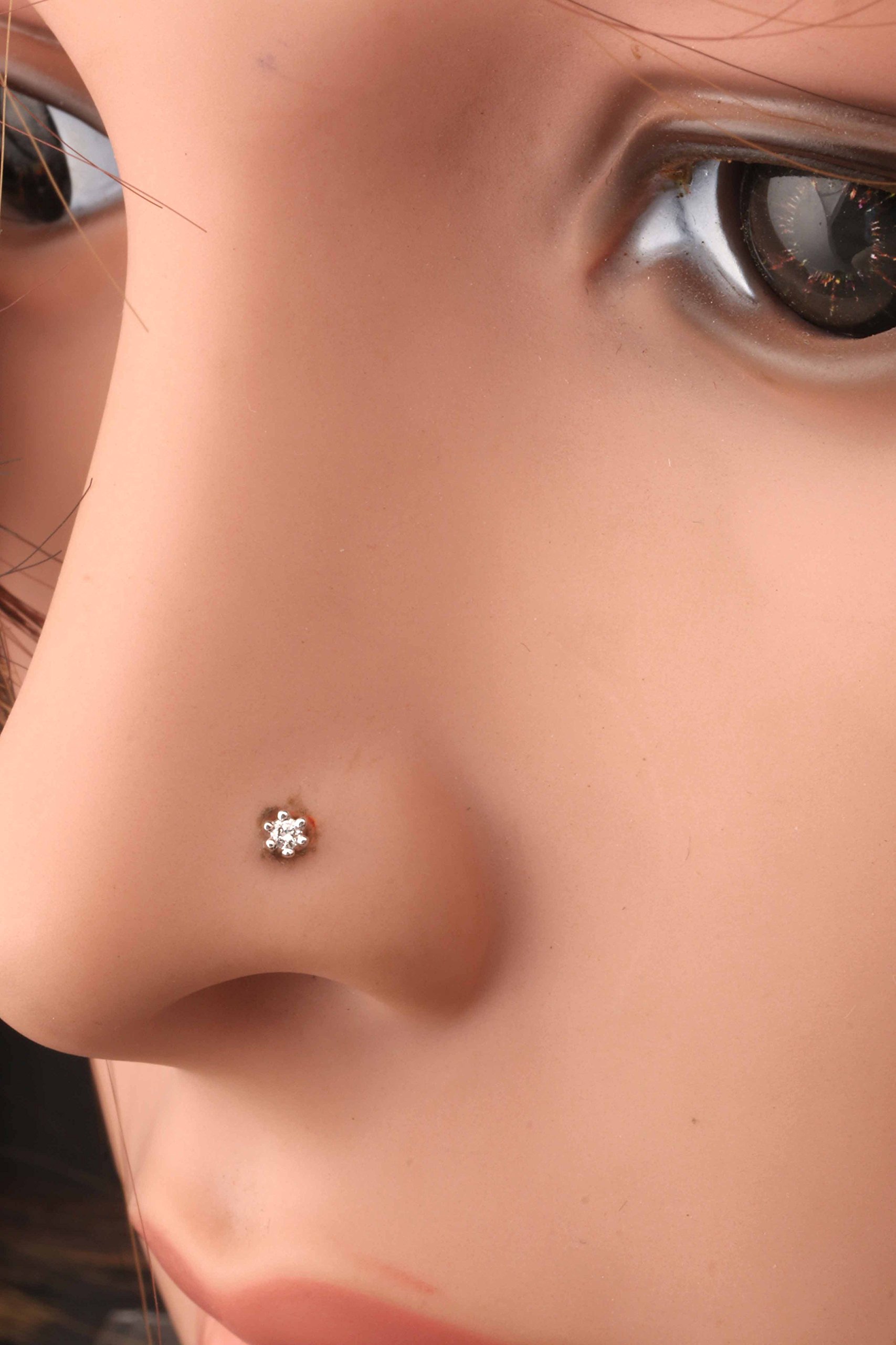 Demira Jewels Handcrafted 14K White Gold Diamond Nose Stud - 6mm Post Length, 1.2mm Thickness, Conflict-Free Diamonds.