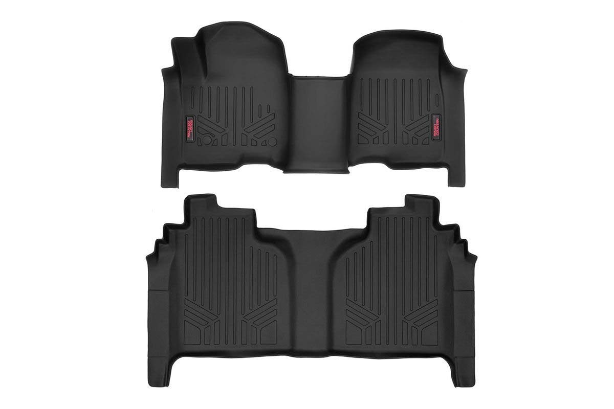 Rough Country All Weather Floor Mats Set for Chevy/GMC 1500 (2019-2024) - Custom Fit Rubber Floor Mats, Bench Seat Rubber Truck Mats - Durable, Waterproof Truck Floor Mats