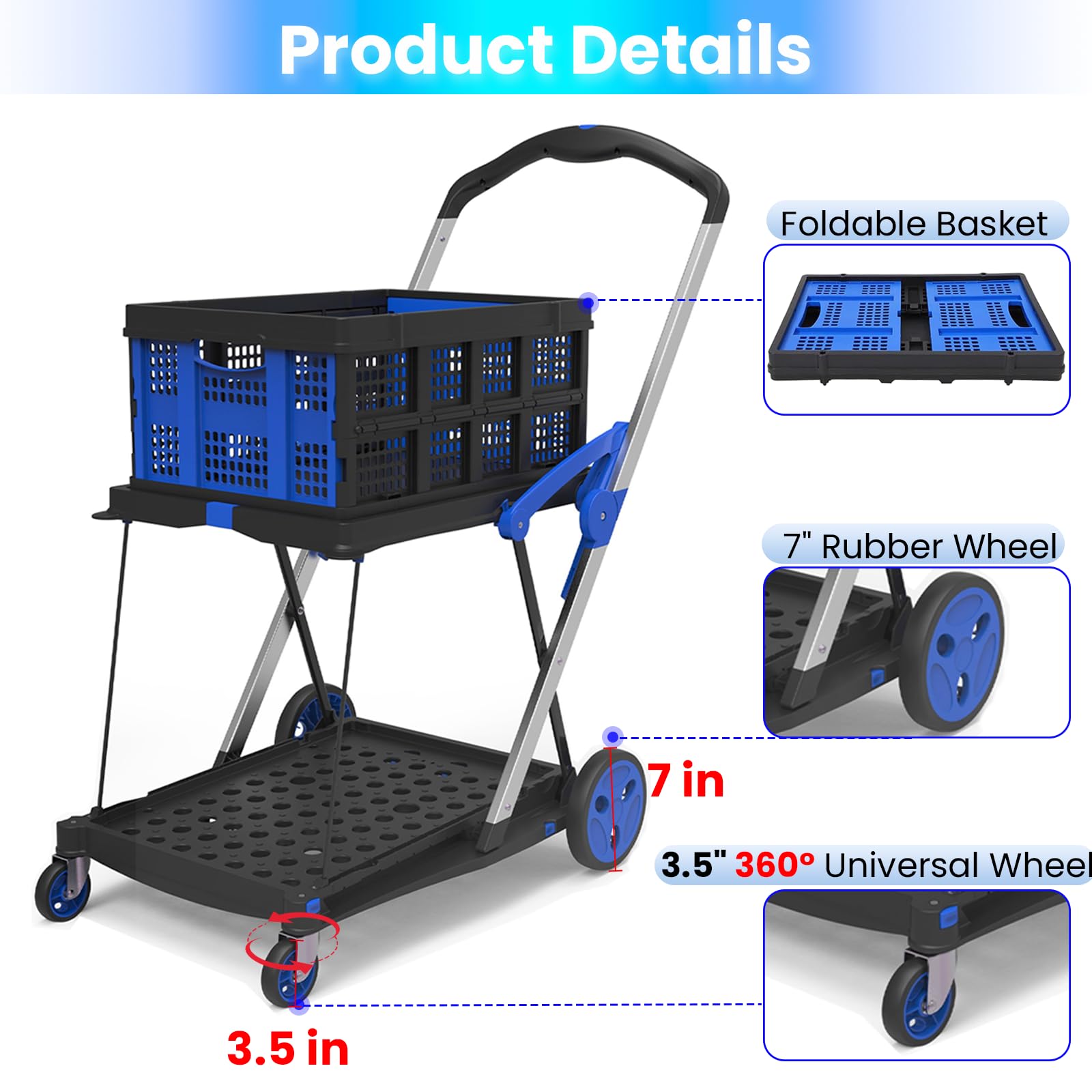 Hand Truck Dolly Foldable, 330LBS Capacity Portable Folding Hand Truck with Retractable&Adjustable Handle, Convertible Hand Cart with 4 Wheels for Heavy Duty, Collapsible Dolly Cart for Moving