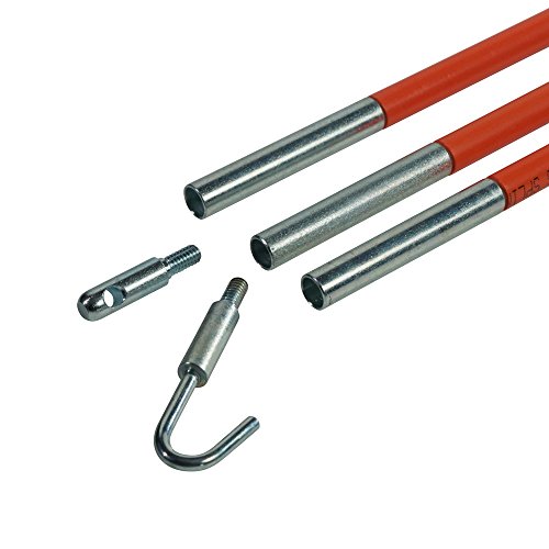 Klein Tools 56312 Lo-Flex Fish Rod Set, with Splinter Guard Coating and Stainless Steel Connectors, Bullet Nose and Hook Attachments, 12-Foot