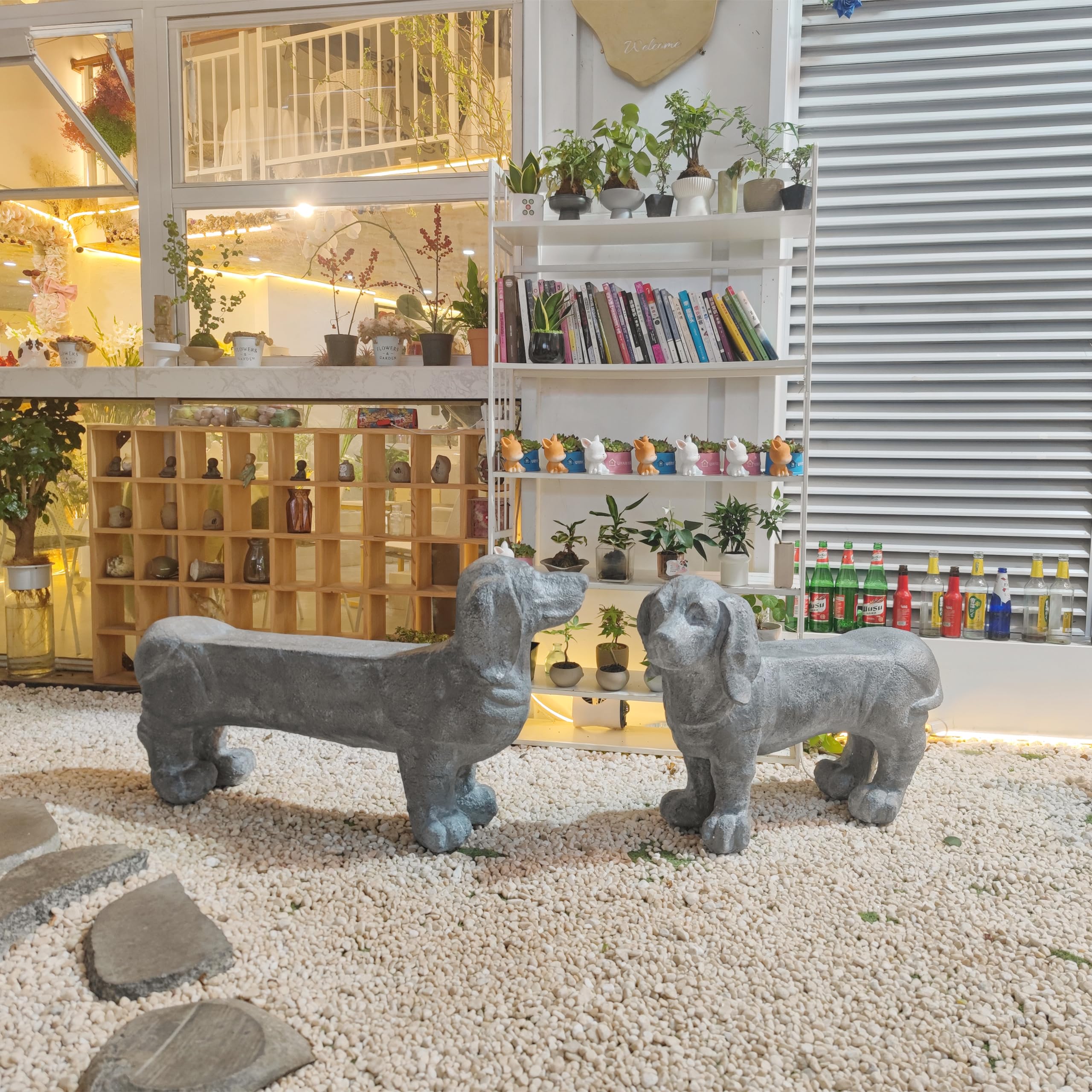 OUTOUR Dog Statues Outdoor 46.2’’L Outdoor Statues MGO Large Dachshund Statue Bench for Home Decor Patio Backyard Yard Lawn Large Garden Statues Sculpture, Grey