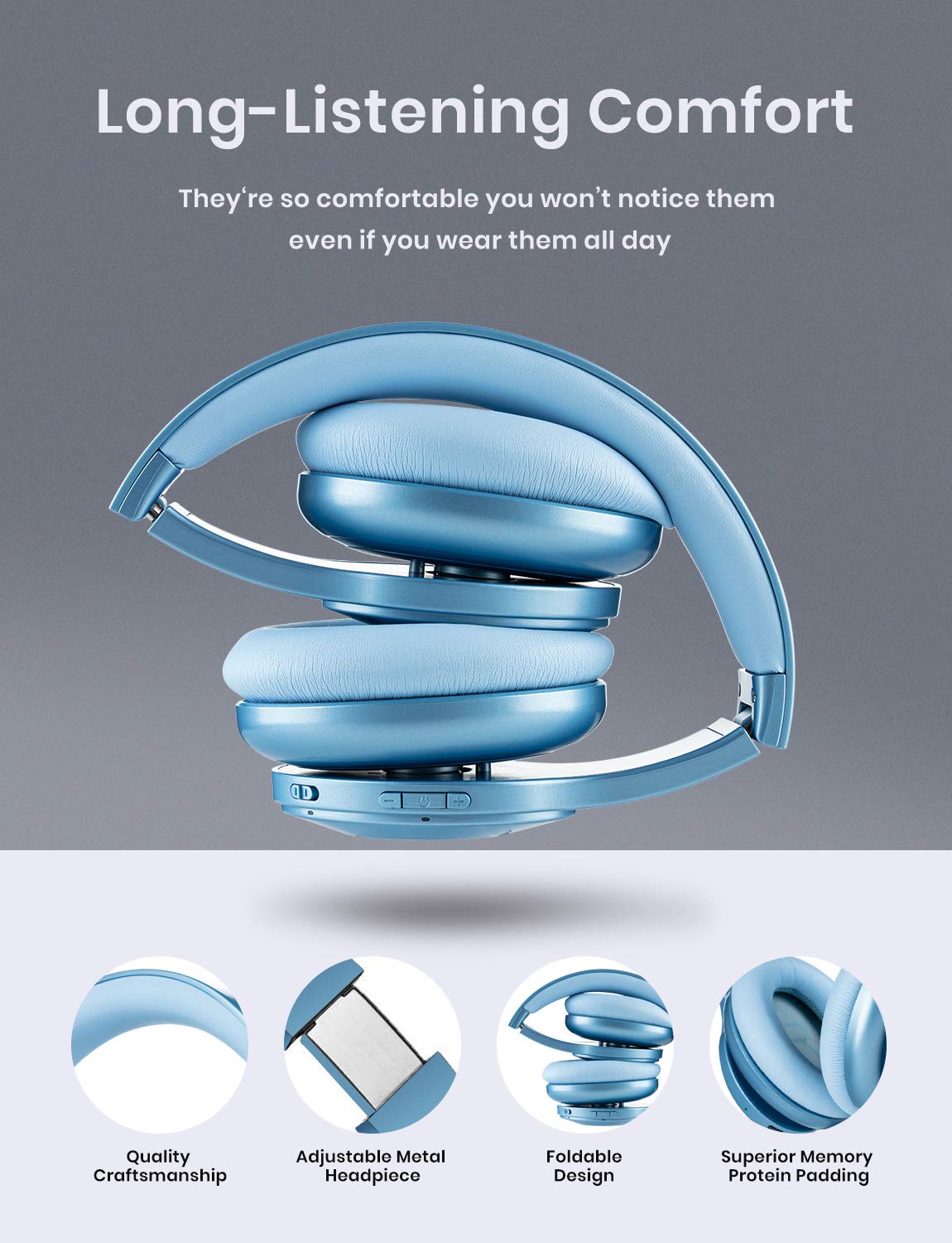 dyplay Active Noise Cancelling Over The Ear Bluetooth Headphones (Blue)