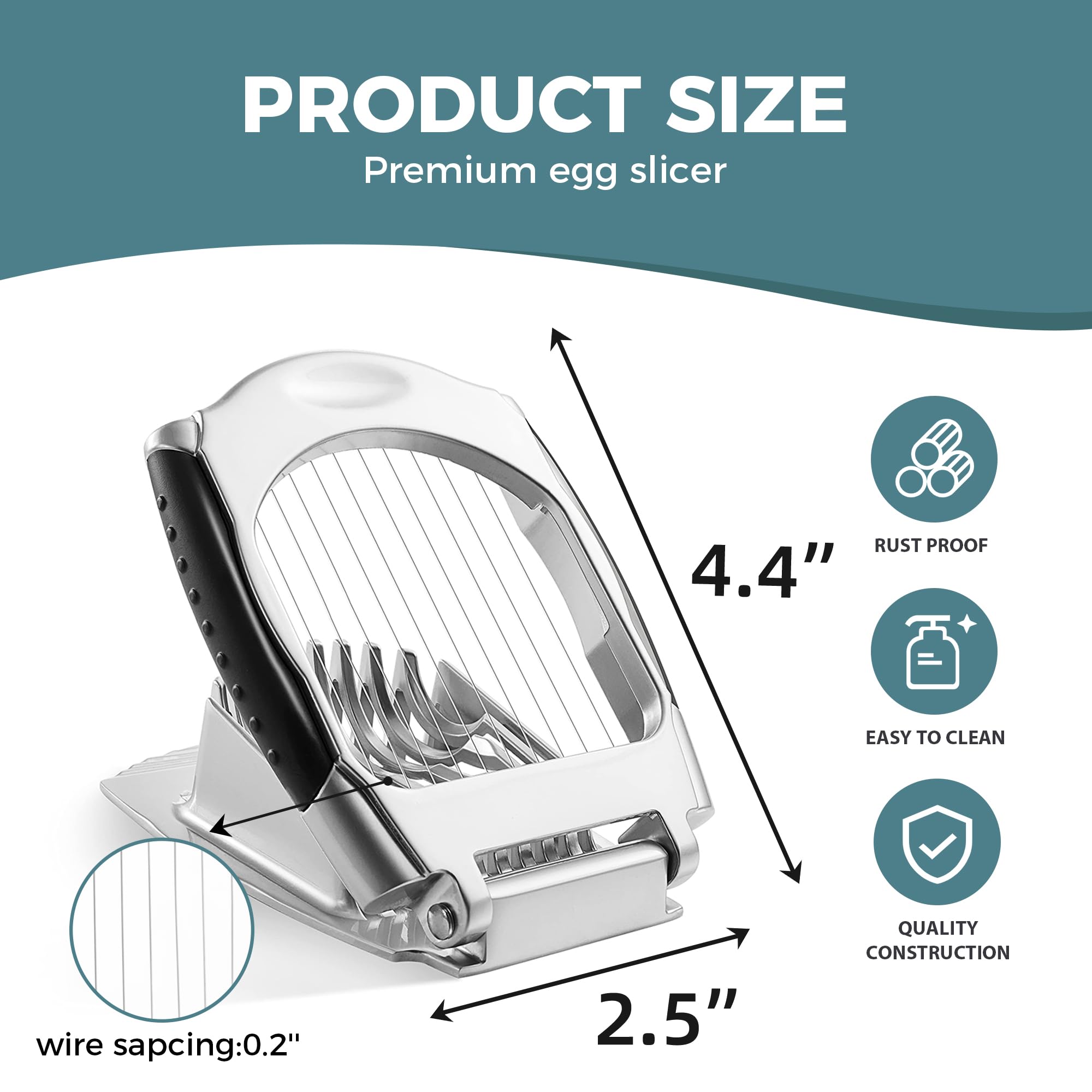 KITEXPERT Egg Slicer for Hard Boiled Eggs, Heavy Duty Egg Cutter with Stainless Steel Wire, Multipurpose Egg Dicer Chopper for Hard Boiled Eggs, Strawberry, Mushroom, and Soft Fruit- Zinc Alloy