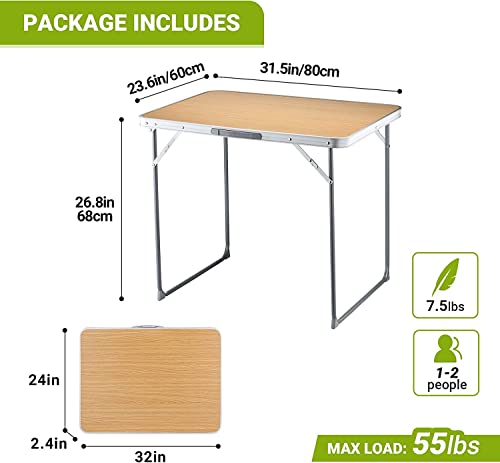 FUNDANGO Portable Table Lightweight Foldable with Handle Steel Frame Fold Up Small Desk for Camp, Outdoor, Beach Side, Picnic, 31.5x23.6x26.8Inches, Yellow, 31.5"x23.6"x26.8"