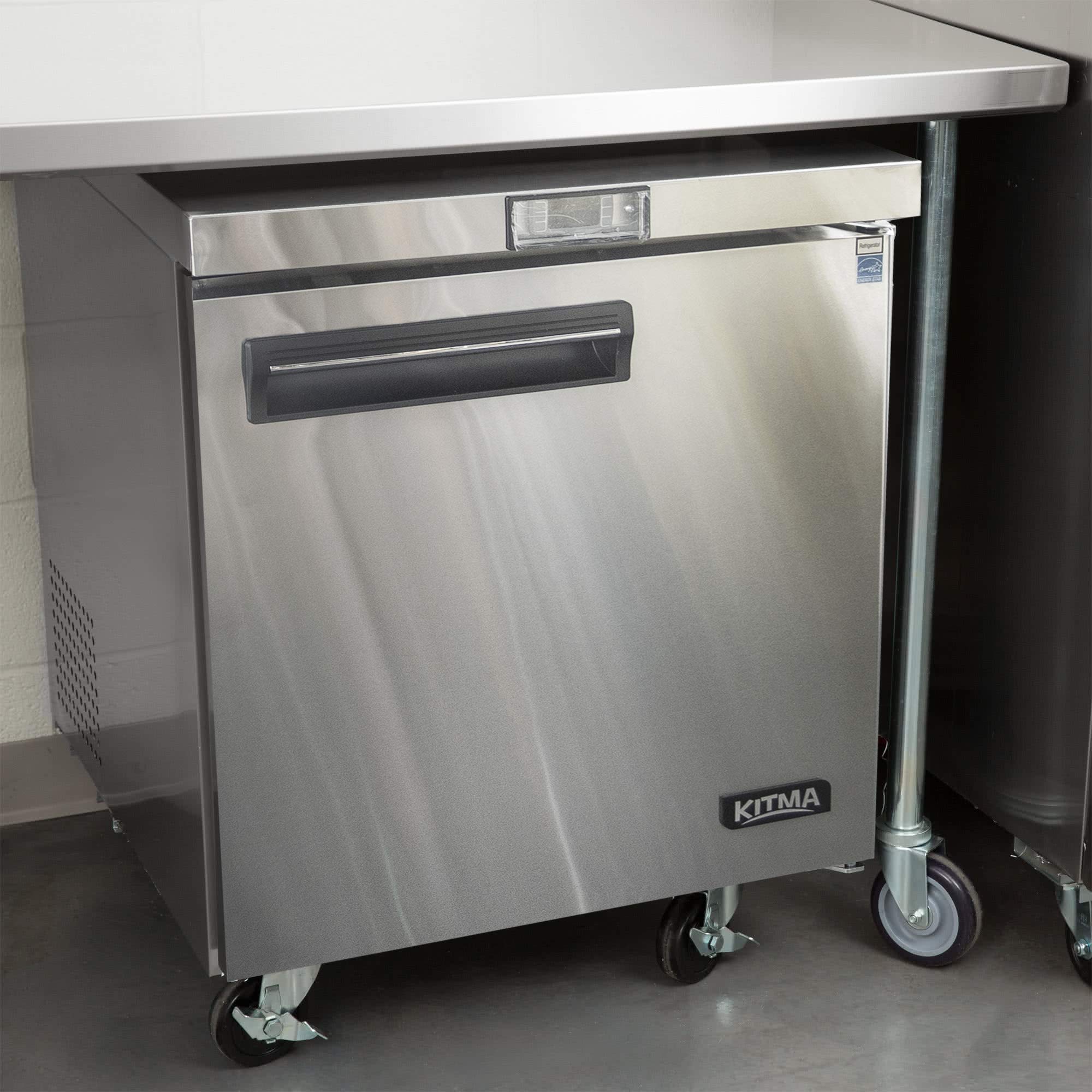 KITMA Commercial Single Door Undercounter Freezer 7 Cu. Ft Stainless Steel Worktop Freezer for Kitchen, 0°F - 8°F
