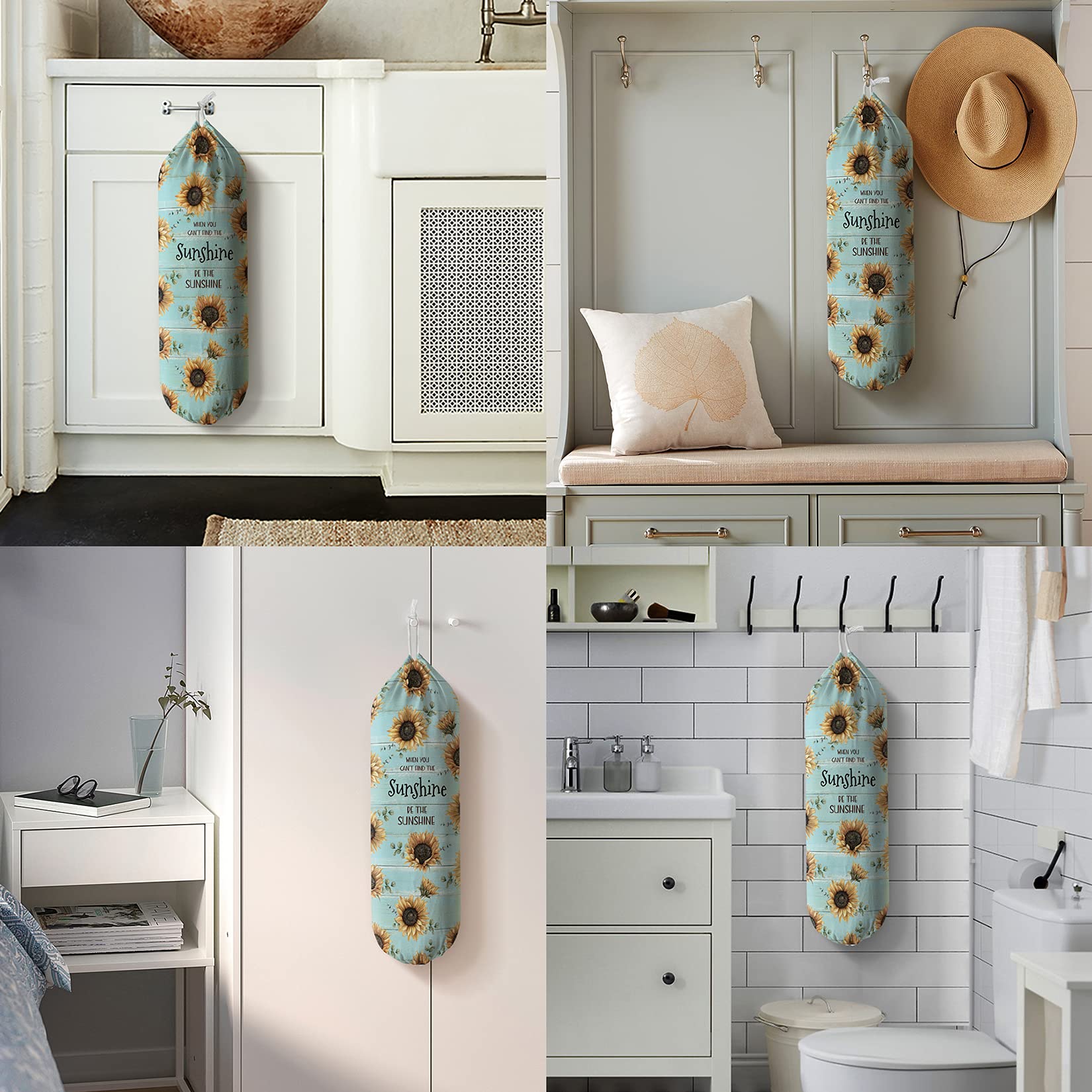Hglian Farmhouse Plastic Bag Holder Dispenser and Sunflower Grocery shopping bags Storage saver Organizer