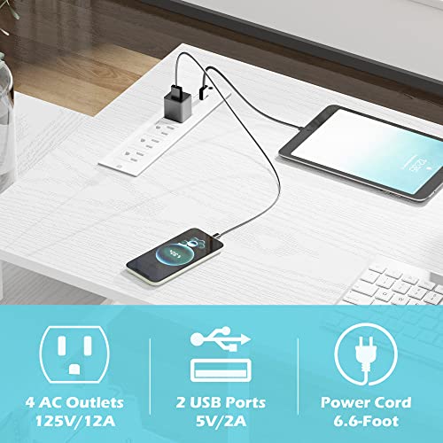 SUPERJARE L Shaped Desk with Power Outlets, Computer Desk with Drawers & Shelves, Corner Desk Gaming Desk Home Office Desk, White