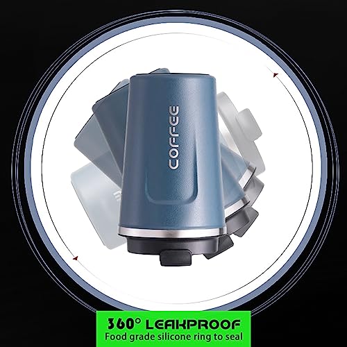IWANGDS Leak Proof Travel Coffee Mug, Reusable Coffee Cup with Lid, Insulated Coffee Mug with Brush, Stainless Steel Vacuum Tumbler, Keep Hot & Cold, 13oz Mini Thermos with Cat Paw Pattern(Blue*1)