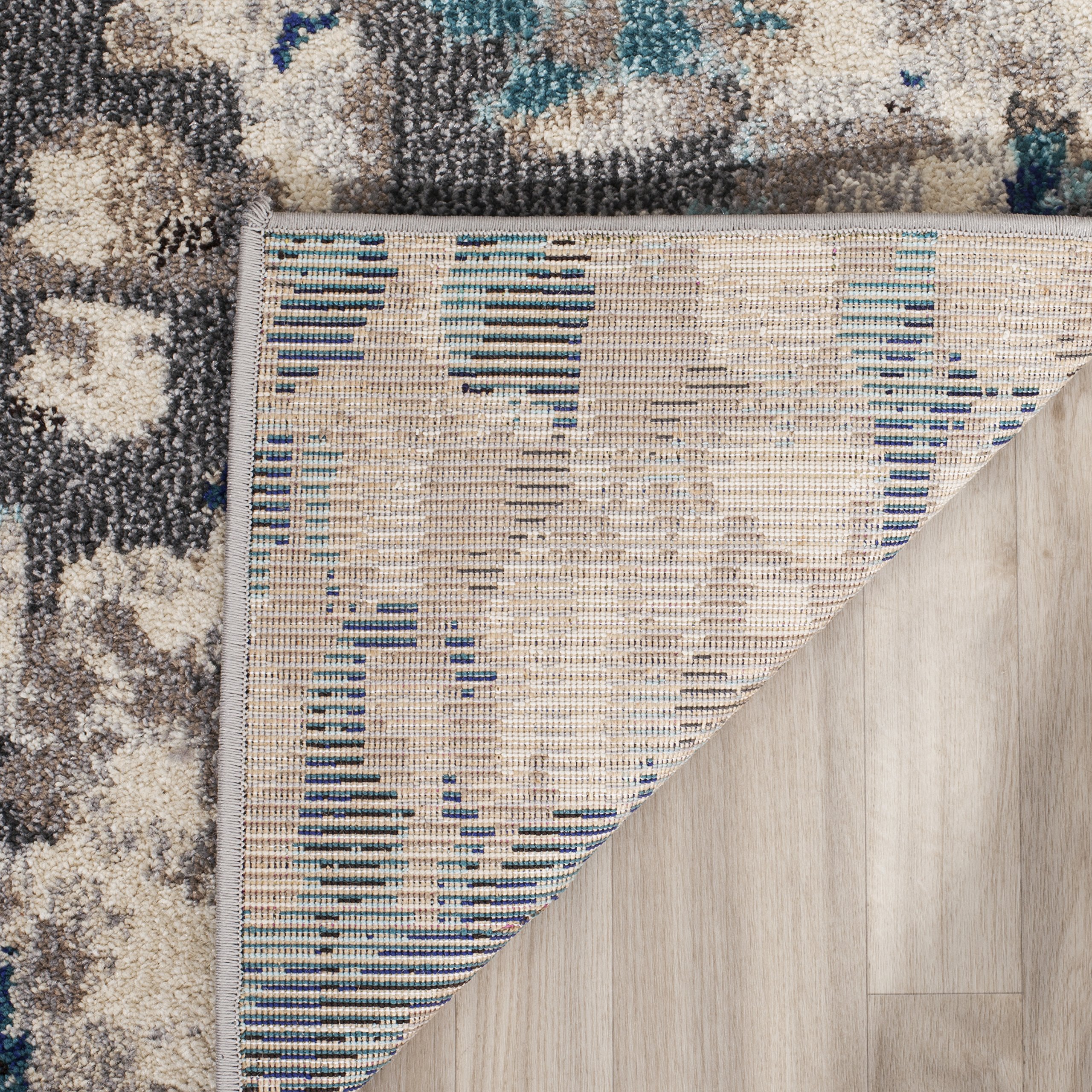 SAFAVIEH Monaco Collection Area Rug - 3' Square, Grey & Light Blue, Boho Chic Abstract Watercolor Design, Non-Shedding & Easy Care, Ideal for High Traffic Areas in Living Room, Bedroom (MNC225E)
