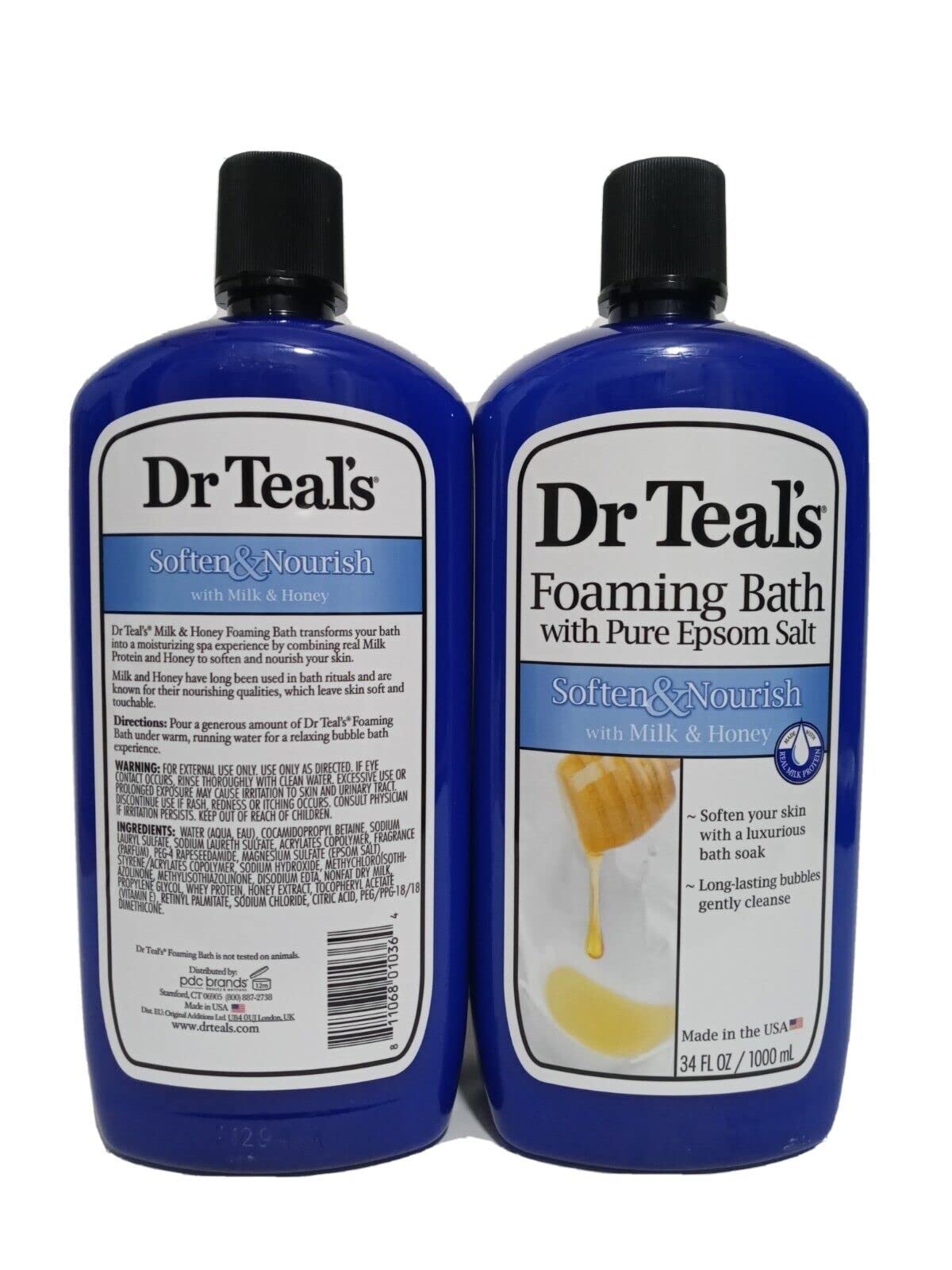 Dr Teal's Foaming Bath Variety Gift Set (2 Pack, 34oz Ea) - Soften & Nourish Milk & Honey, Glow & Radiance Vitamin C & Citrus - Essential Oils Blended with Pure Epsom Salt Ease Aches & Relieves Stress