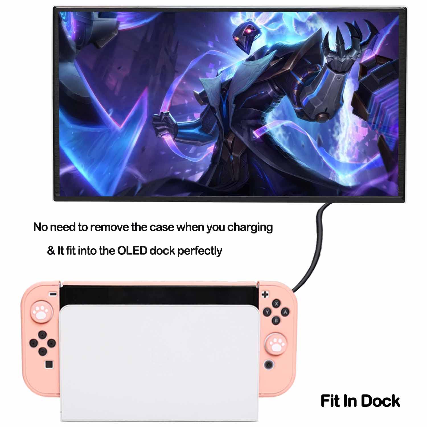GUTIAL Dockable Case for Nintendo Switch OLED Model 2021 - Cute Protective Cover Case for Nintendo Switch OLED 7 Inch and Joy-Con Controller with Screen Protector and Thumb Grips - Pink