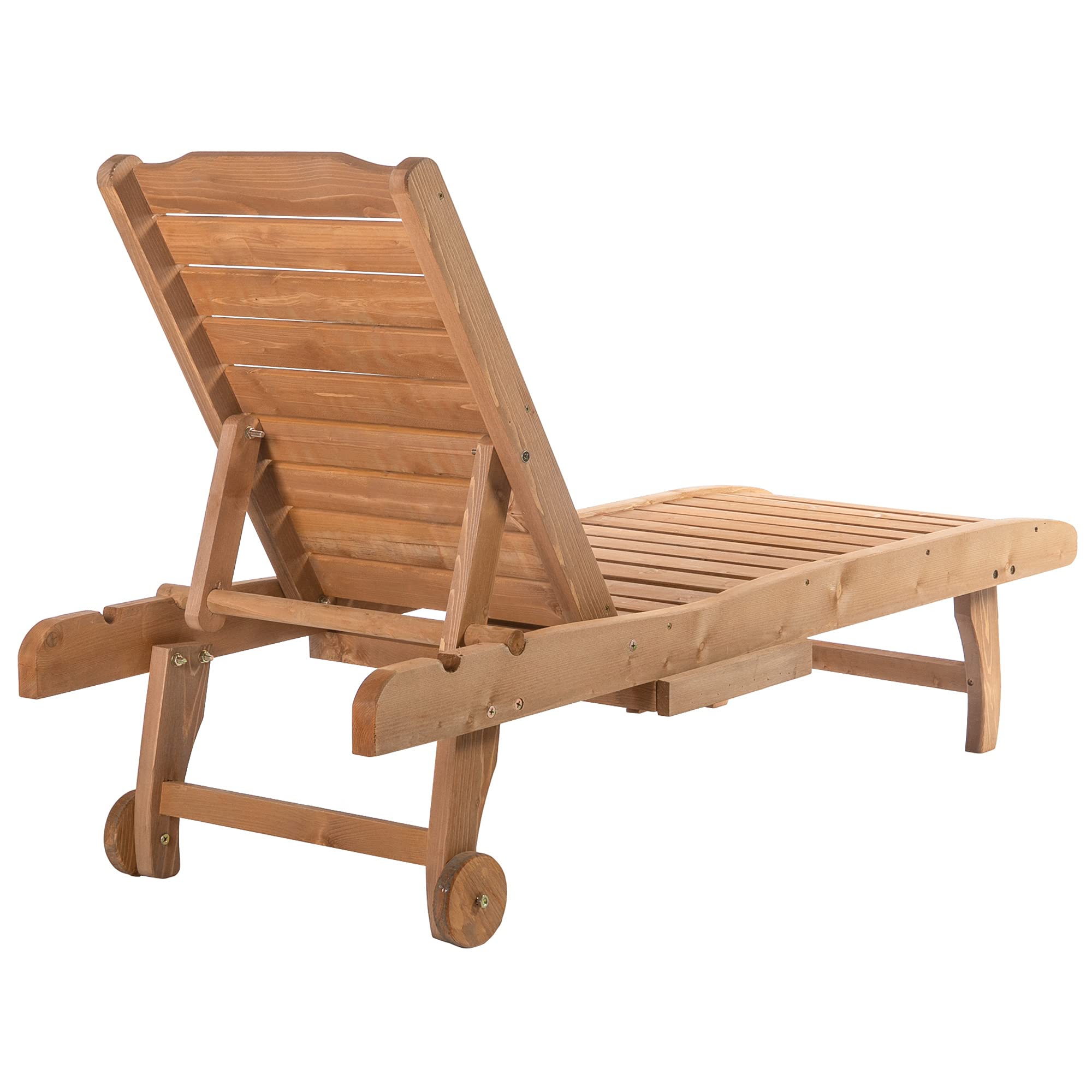 Outsunny Chaise Lounge Chair Outdoor Wooden Pool Lounge Chair with 3-Level Adjustable Backrest, Built-in Table and Rolling Wheels, Sun Tanning Chair for Beach Poolside Sunbathing, Brown Red