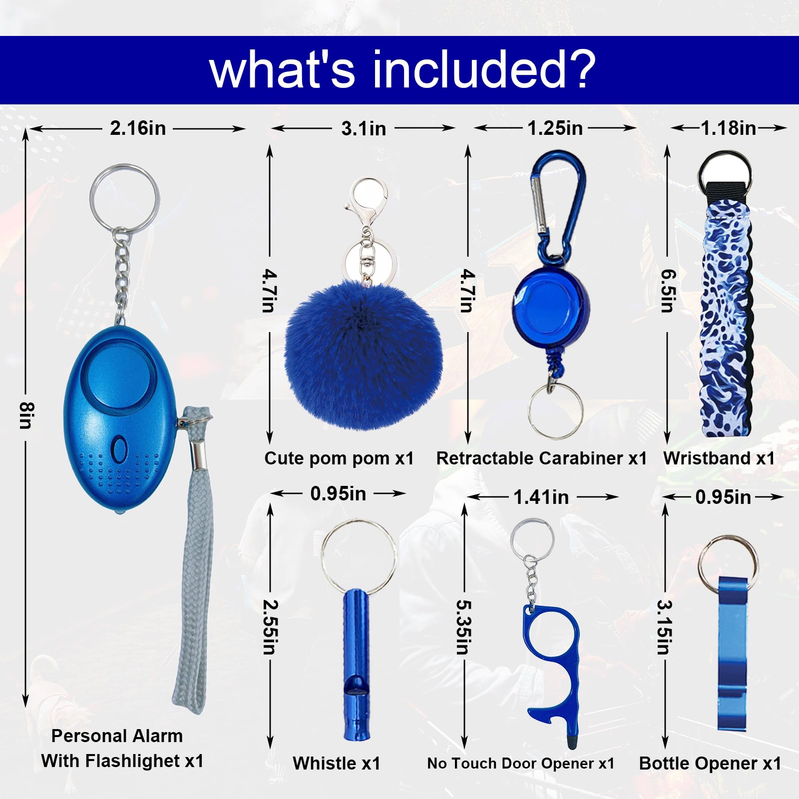 CYMME Keychain Set for Girls with Personal Alarm,Pom Pom and Lip Balm Lanyard Wirstlet Blue