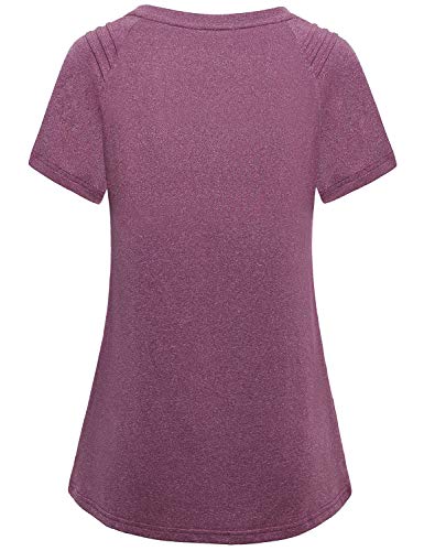 MISS FORTUNE Womens Workout Yoga Shirt Loose Short Sleeve Gym Hiking Clothes Moistue Wicking Top (2- Red, Medium)