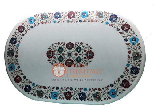 Marble Dining Side Table Top Carnelian Lapis Multi Floral Inlay Gift Decor |16"x24" Inches