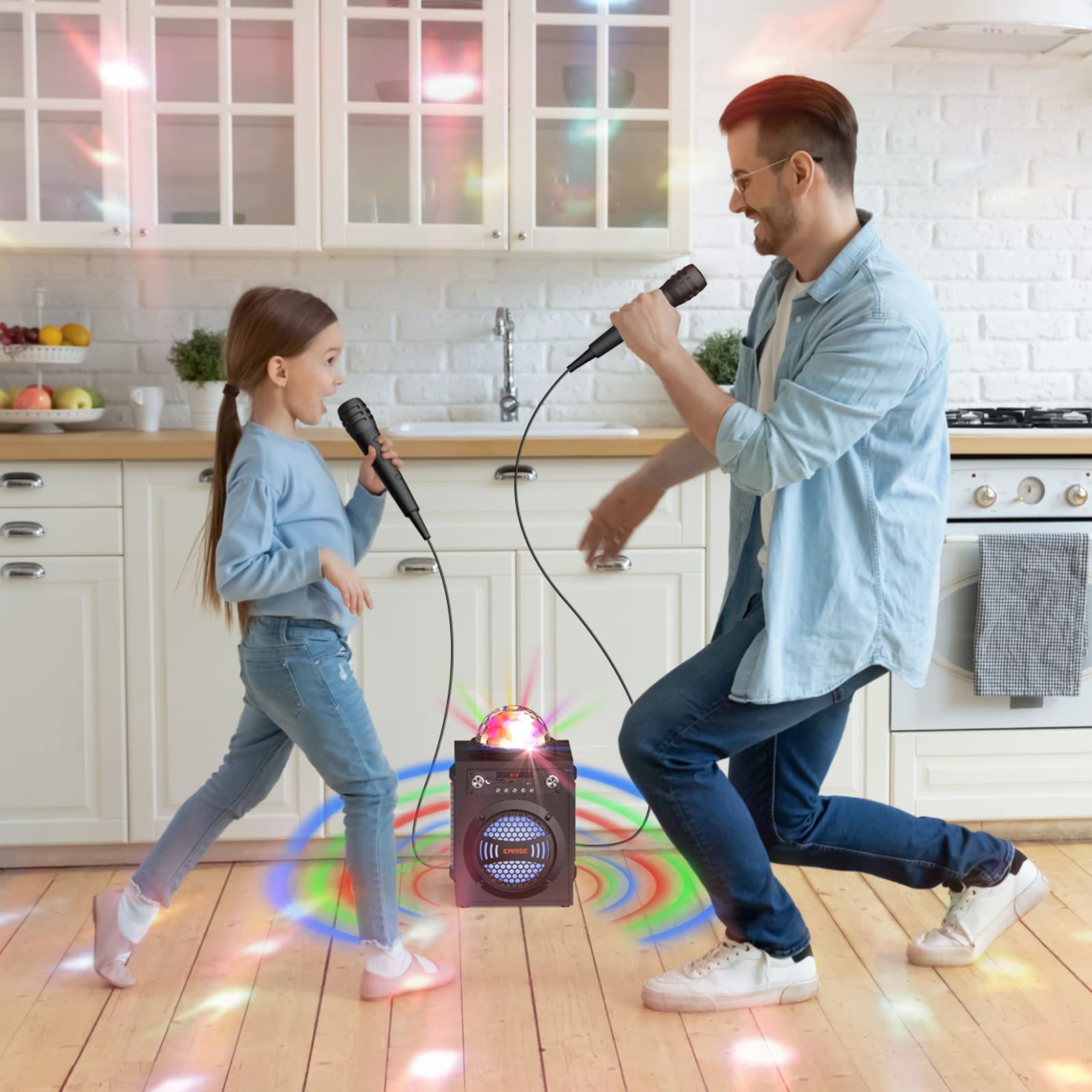 EARISE T12 PRO Karaoke Machine with 2 Microphones, Karaoke System with LED Lights, Portable PA System Bluetooth Speaker for Adults & Kids, 3 Microphone Inputs