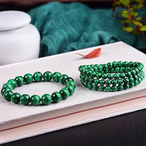 flipfit 8MM Natural Malachite Bracelet Men's Women's Round Beads Crystal Bracelet