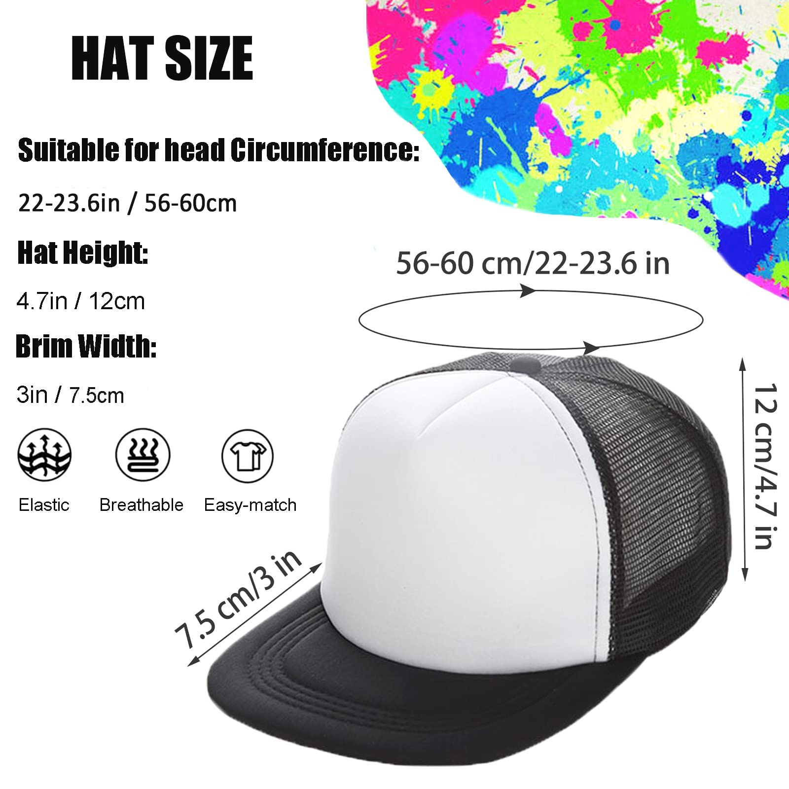 Funkeet 7 Pack Snapback Hat Blank Sublimation Flat Bill Trucker Hat Hip-Hop Mesh Back Baseball Cap for Men Women (7pcs-Multicolor 02)