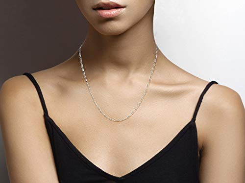 Miabella Solid 925 Sterling Silver Italian 2.3mm Diamond-Cut Figaro Link Chain Necklace for Women Men, Made in Italy (Length 20 Inches)