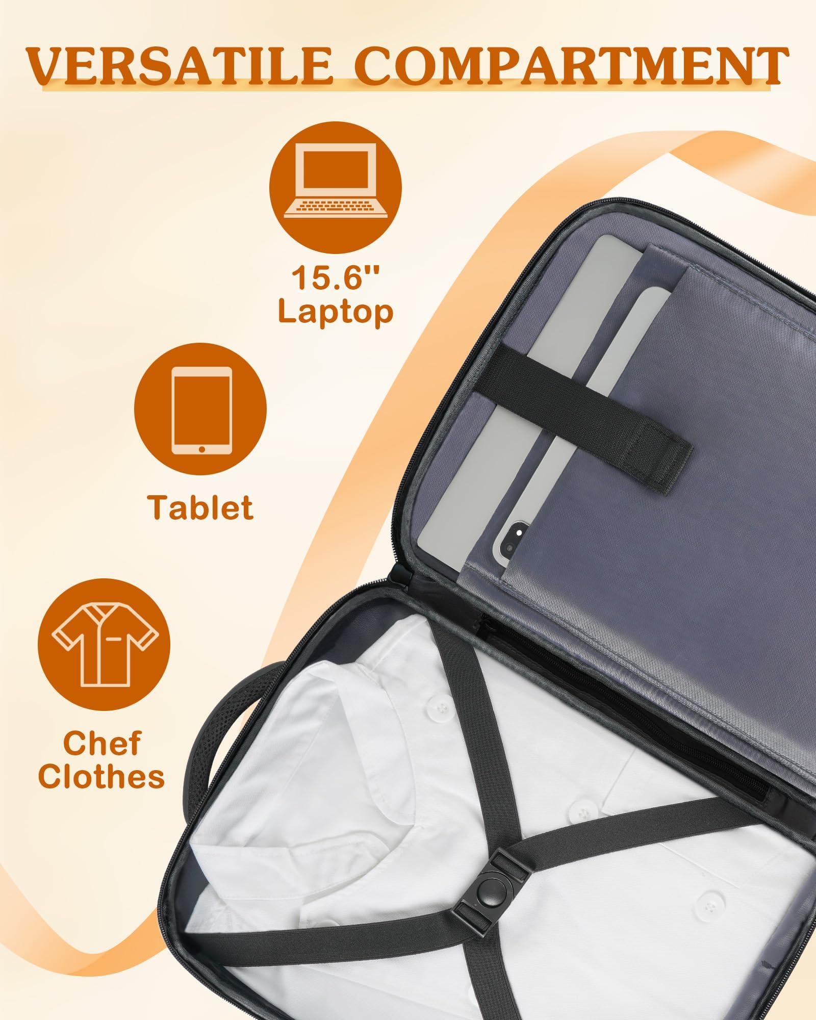 PEKREWS Chef Backpack with Knife Roll Bag, 40+ Slots Pockets for Knives Laptop and Kitchen Utensils Storage, Water-resistant Professional Chef Knife Case Gifts for Men and Women, Black