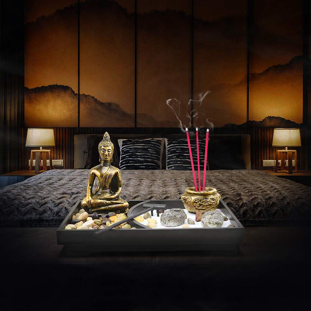 Royal Brands Zen Garden with Buddha, Rake, Rock Candle, and Incense Holder β Peace and Tranquility (9"x6"x7")