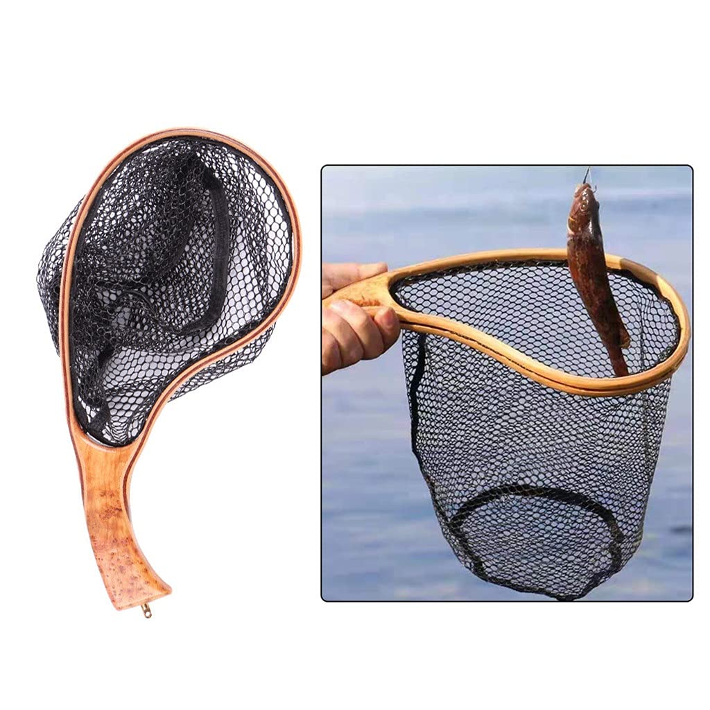 FZZDP Fly Fishing Net Landing Catch Release Net Wooden Frame Portable Lightweight Trout Fishing Landing