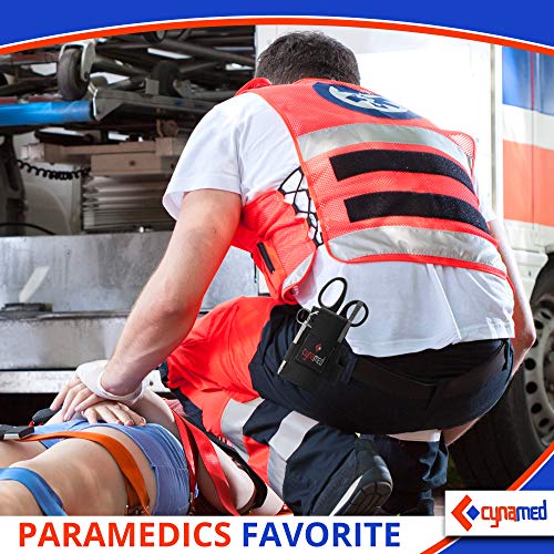 Cynamed First Responder Medical Tool Kit - Bandage Scissors, Magnetic Debris Remover, EMT Shears, Hemostat, Tweezers - Adjustable Multi-Pocket Nylon Belt Pouch - Paramedic, Nurse, Emergency Responders