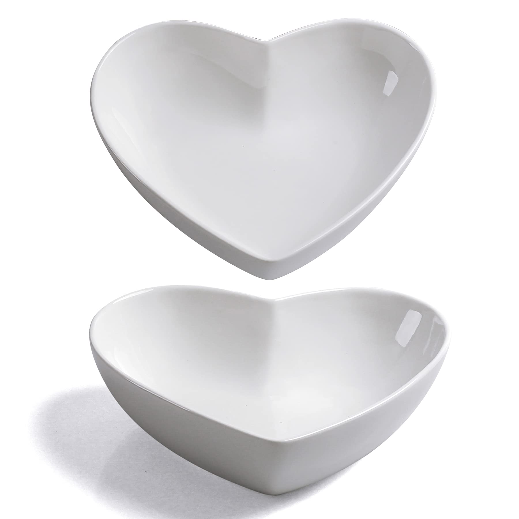 Keponbee Heart Bowls Porcelain 2pcs White Heart-shaped Bowl Dessert Bowls/Salad Bowl 7 inch, 20OZ
