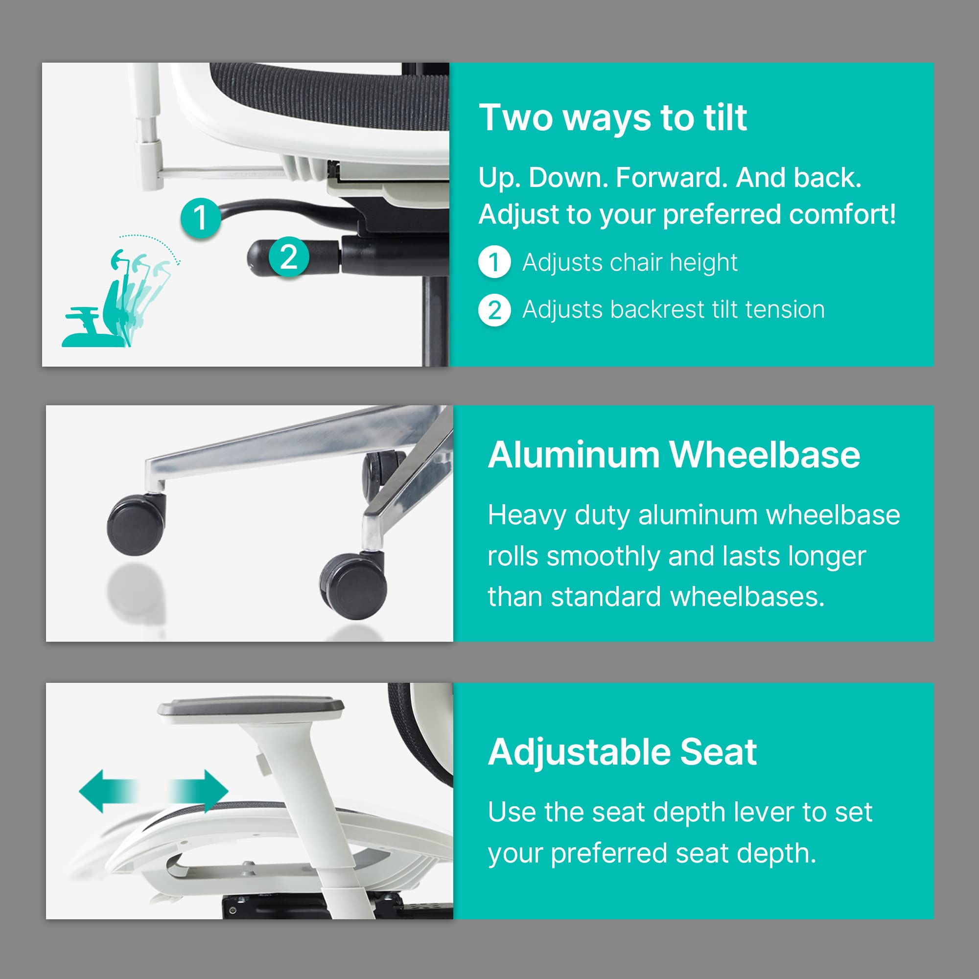 Duorest [Dual-backrests Alpha - Ergonomic Office Chair, Home Office Desk Chairs, Executive Office Chair, Best Office Chair for Lower Back Pain, Mesh Office Chair, Office Desk Chair (White)