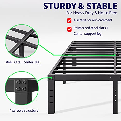 Neslime 18 Inch Full Size Bed Frame No Box Spring Needed, Heavy Duty Metal Platform Bed Frame Full for Heavy People, Easy Assembly, Noise Free, Black