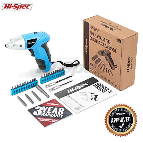 Hi-Spec 27 Piece Blue 4.8V Electric Cordless Power Screwdriver Bundle with Kids Belt Tool Kit Set