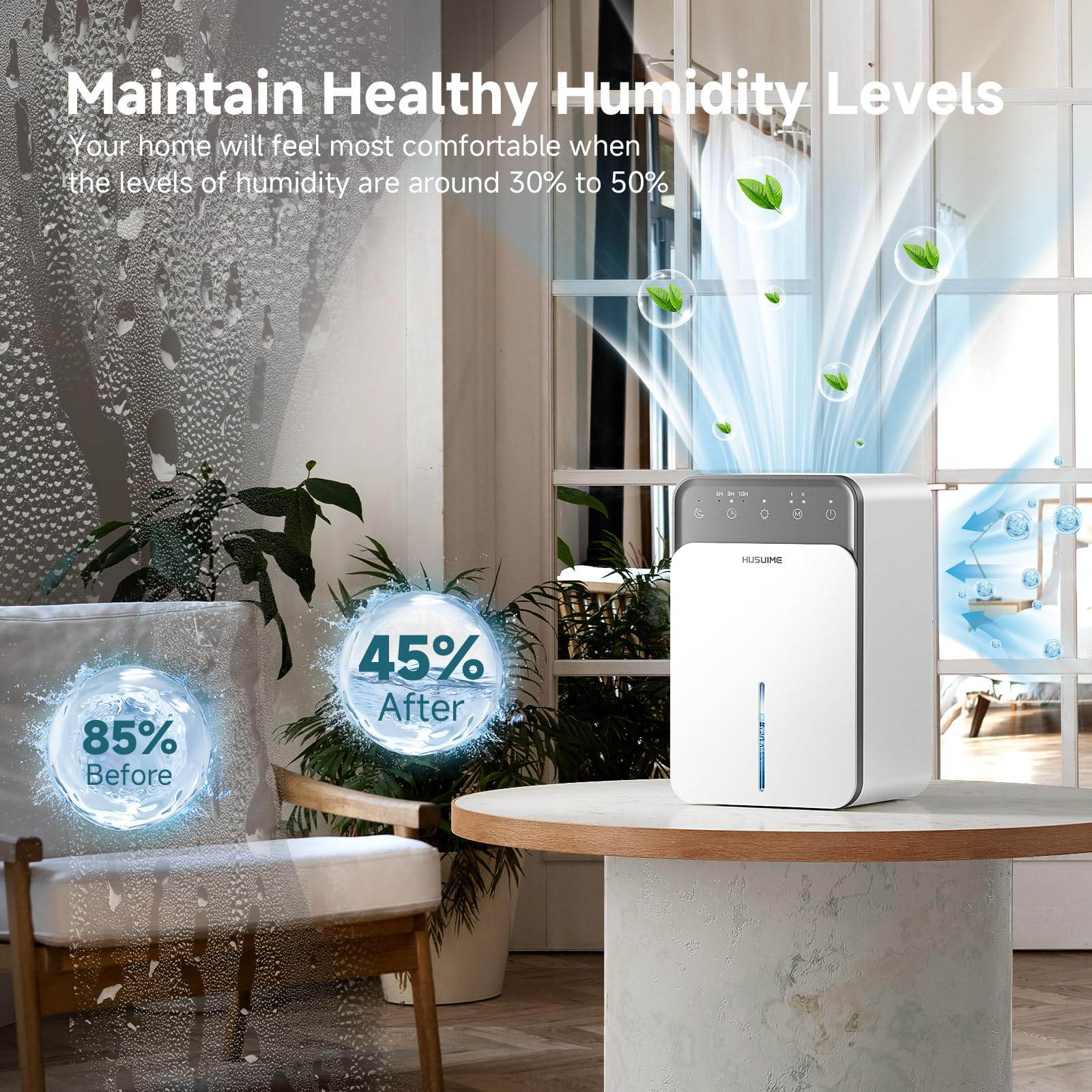 HUSUIME Dehumidifier, 50 OZ Dehumidifier for Bedroom, Quiet Dehumidifier with Timer Sleep Mode, Auto Defrost, 7 Colors LED Light and Auto Shut Off Function Small Dehumidifier for Bathroom, RV, Closet