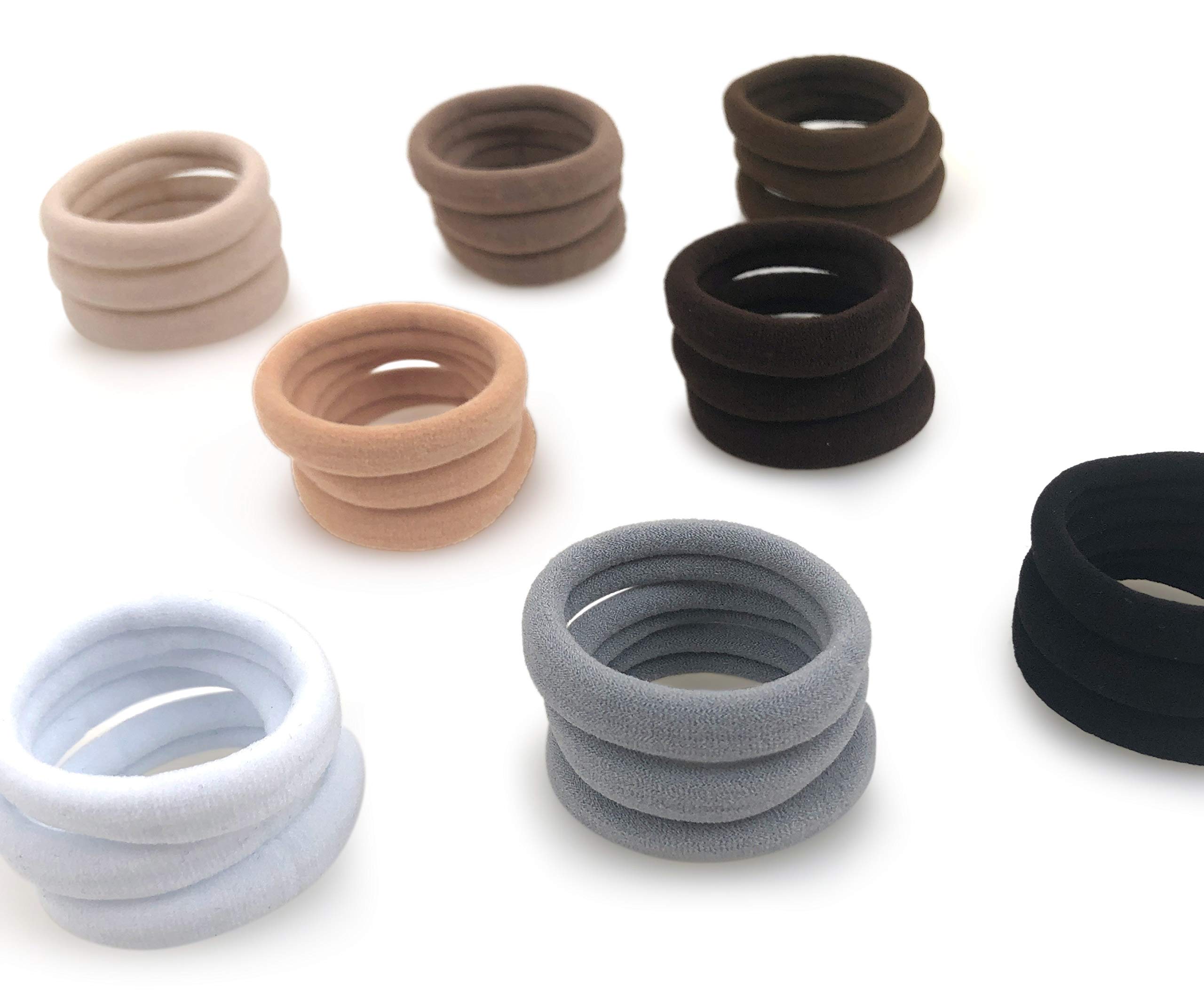 Cyndibands Seamless Hair Ties - Black - Gentle Hair Ties No Damage, Soft and Stretchy Nylon Fabric Ponytail Holders - 12 Count