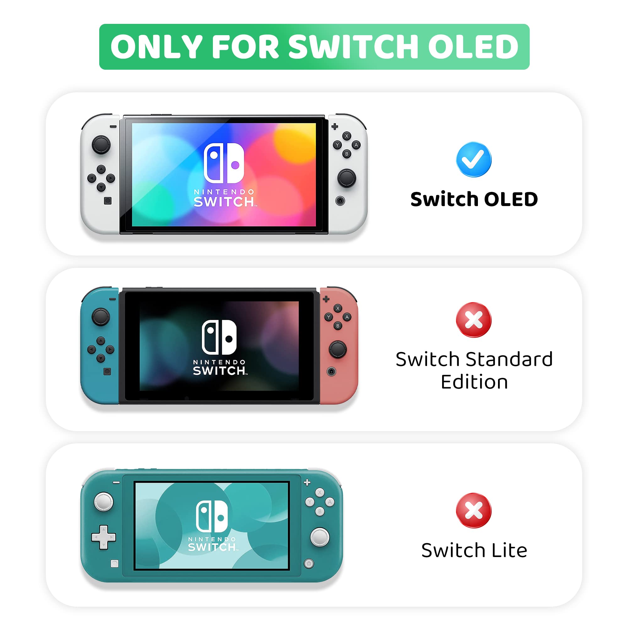 GLDRAM Cute Case Compatible for Nintendo Switch OLED Cover, Green Protective Case for Switch OLED Console and Joy Con Controller, Hard PC Shell with 2 Thumb Grip Caps - for Animal Crossing Island