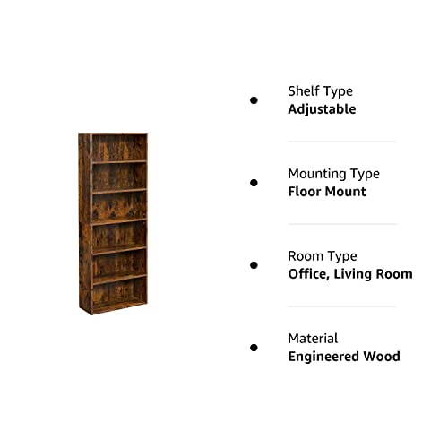 VASAGLE Bookshelf, 6-Tier Open Bookcase with Adjustable Storage Shelves, Floor Standing Unit, Rustic Brown ULBC166X01