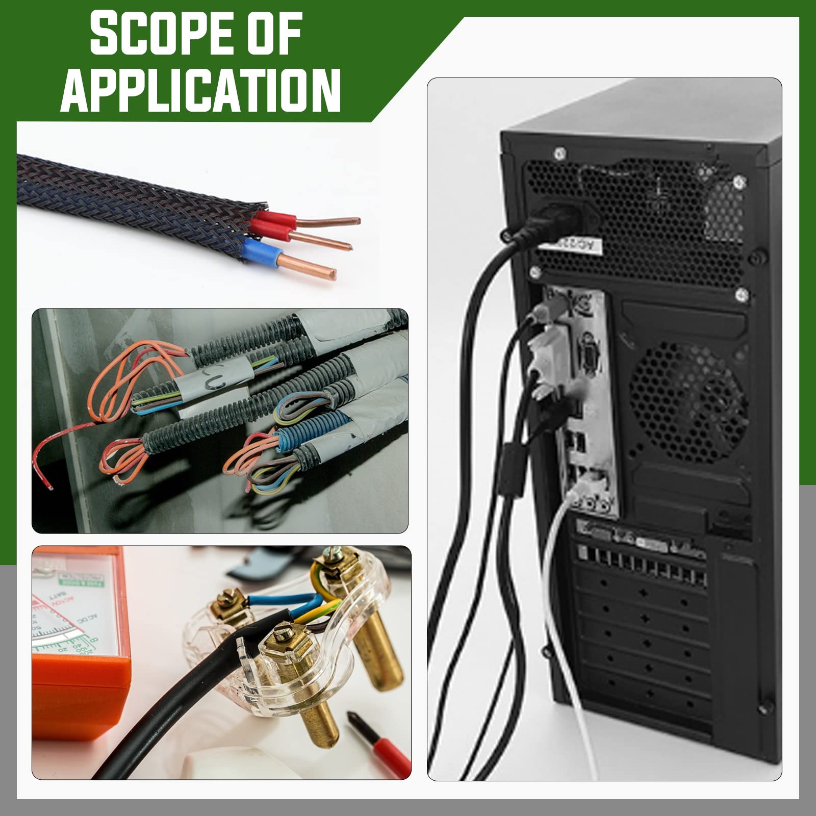 Keadic 51Pcs 1/2" 1/4" 3/4" Cable Management Wire Loom Kit Includes 16 ft Braided Cable Sleeve, Reusable Cord Ties, Heat Shrink Tube and Adhesive Nylon Zip Wire Straps for USB Audio Video